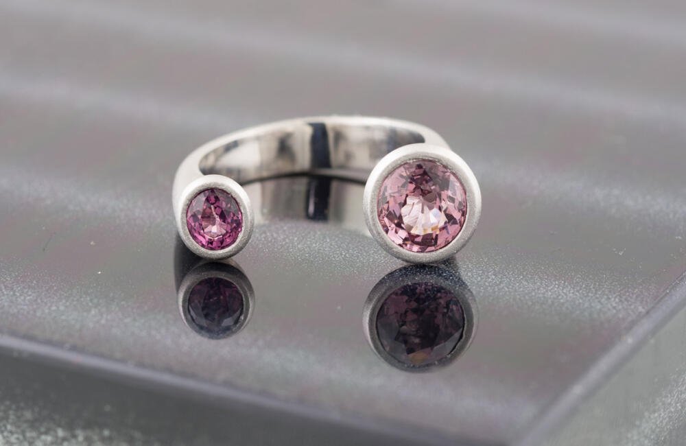 Modern Pink Spinel Ring With Sandblast Finish in Platinum : Arden Jewelers